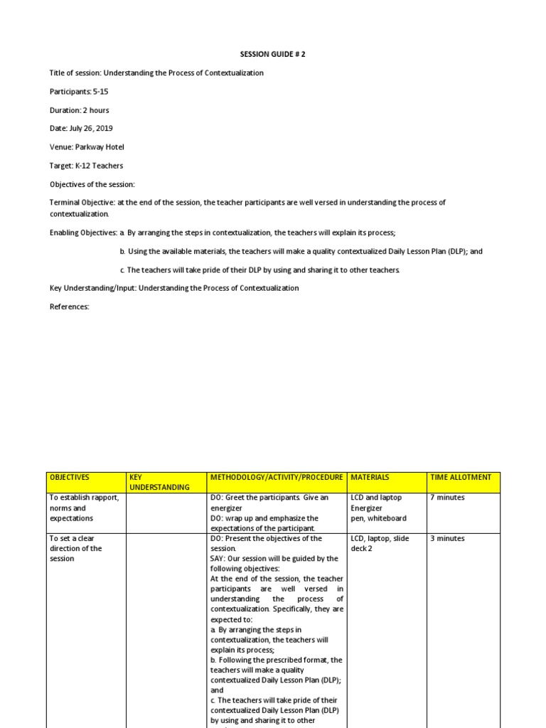 Session Guide - Process of Contextualization | PDF | Curriculum ...
