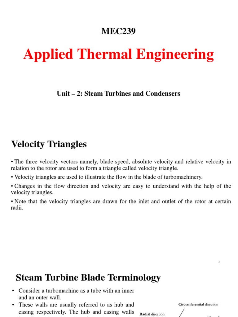 Applied Thermal Engineering: Unit - 2: Steam Turbines and Condensers ...