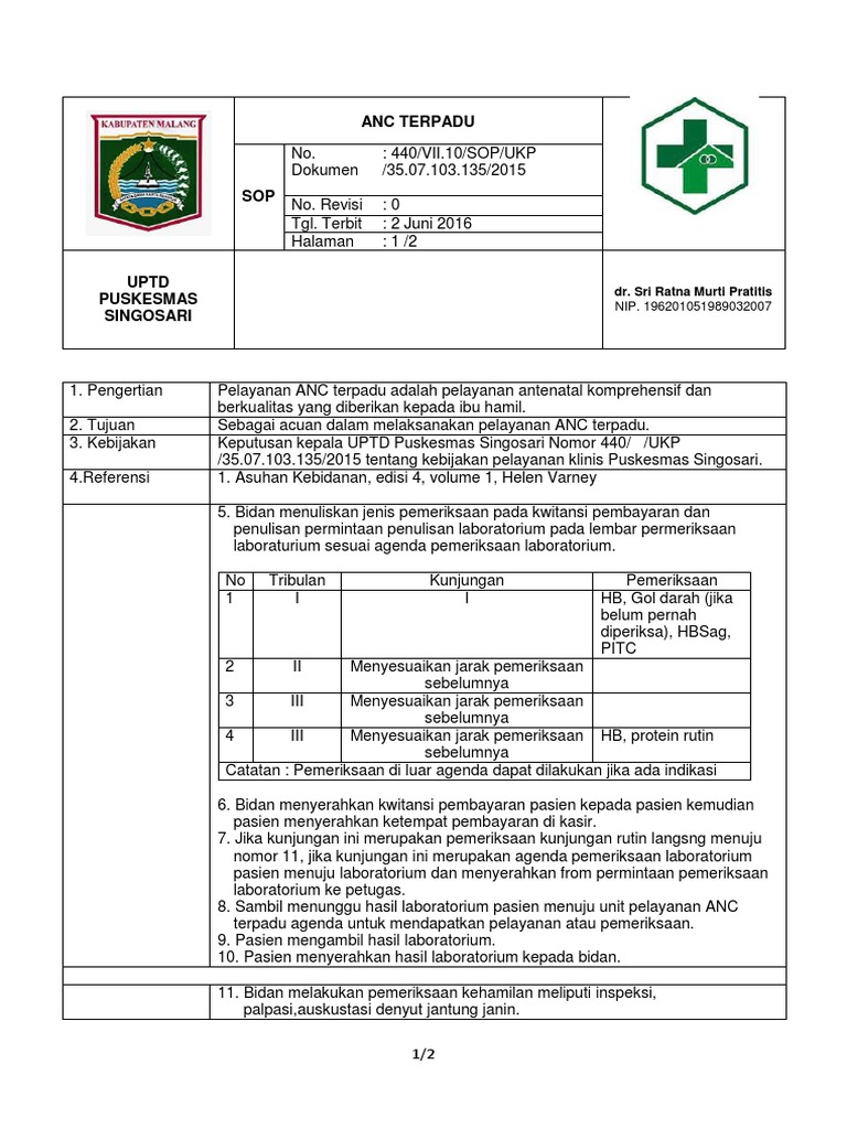 SOP Pelayanan ANC Terpadu | PDF