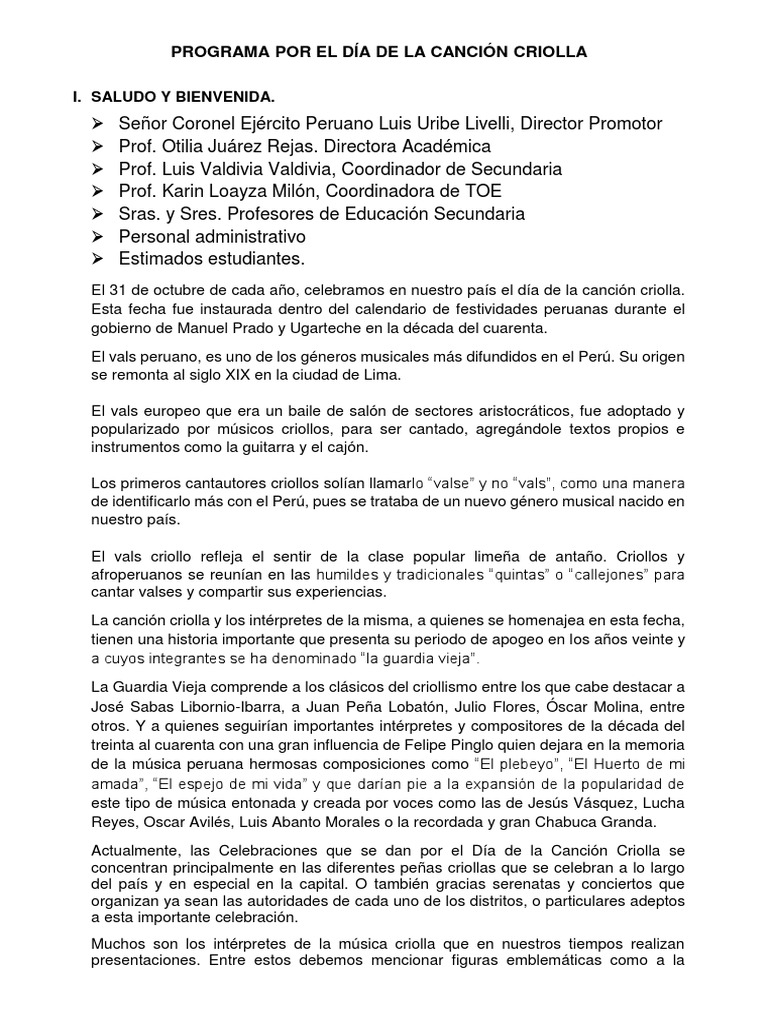 Día de La Canción Criolla | PDF | Valses | Perú