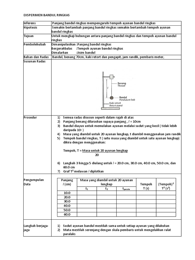 Eksperimen Bandul Ringkas Jawapan | PDF