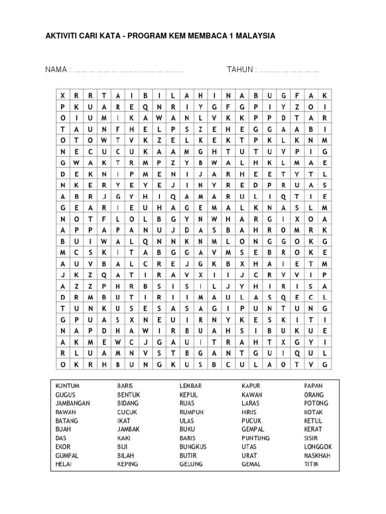 Aktiviti Cari Kata | PDF