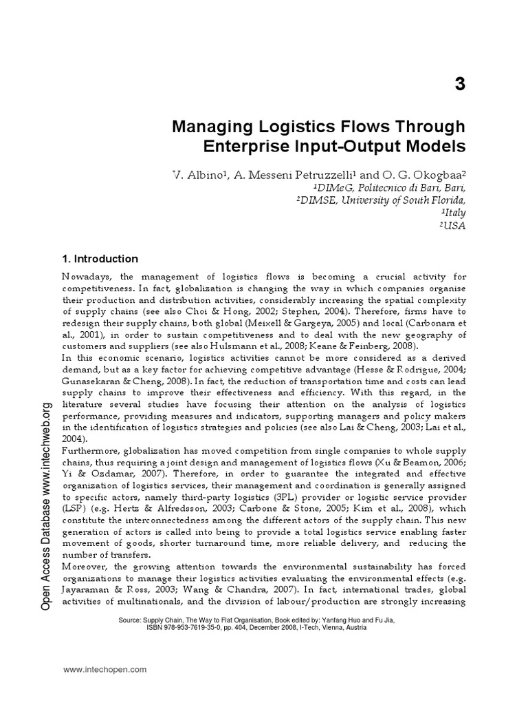 Managing Logistics Flows Through Enterprise Input-Output Models | PDF | Input–Output Model ...