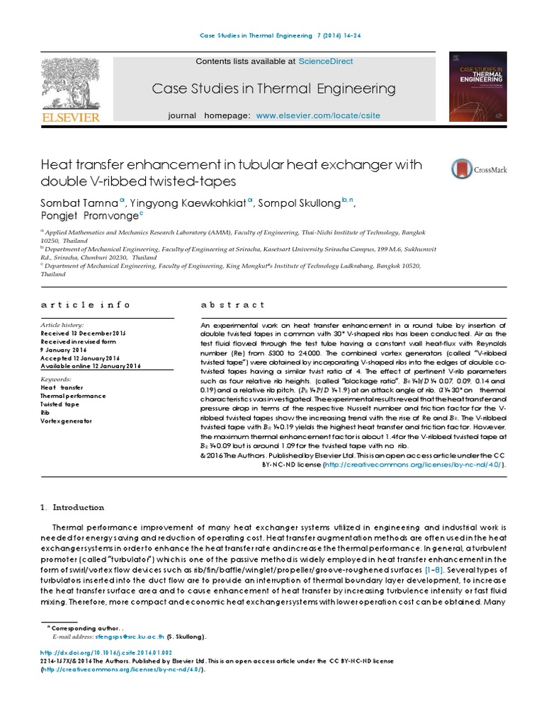 Heat Transfer Enhancement in a Tubular Heat Exchanger Using Double V ...