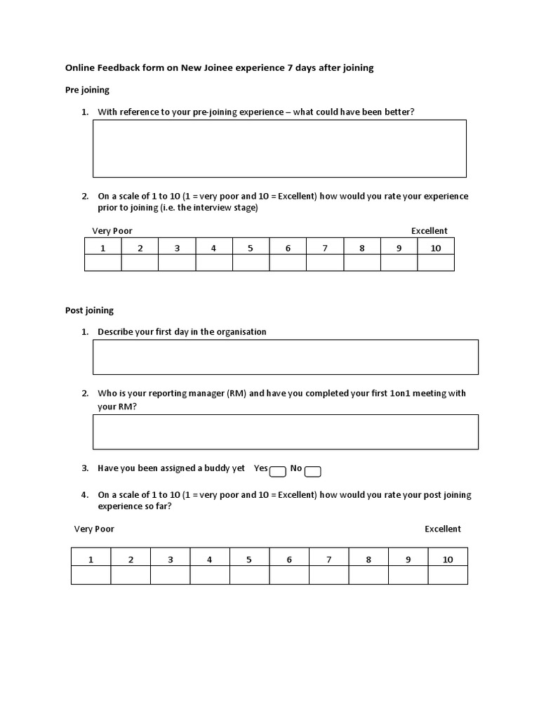 New Joinee Feedback Form | PDF