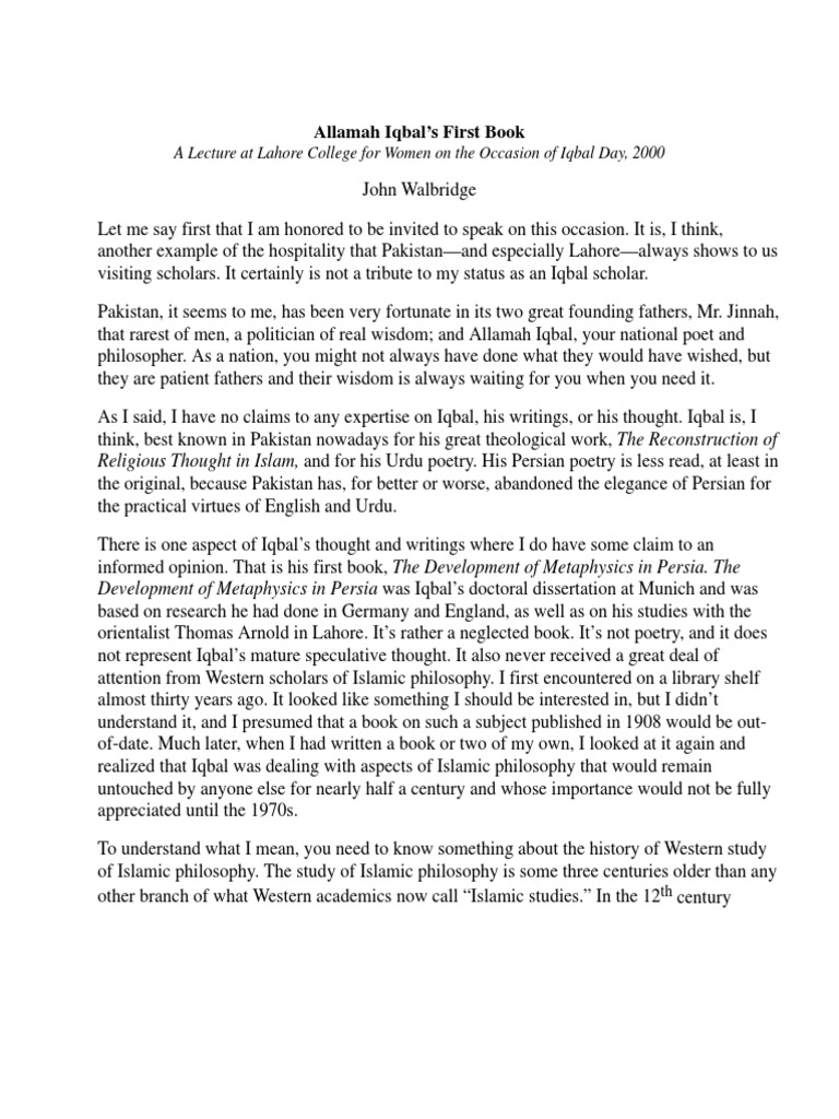 Allamah Iqbal's First Book - John Walbridge | PDF | Islamic Philosophy ...