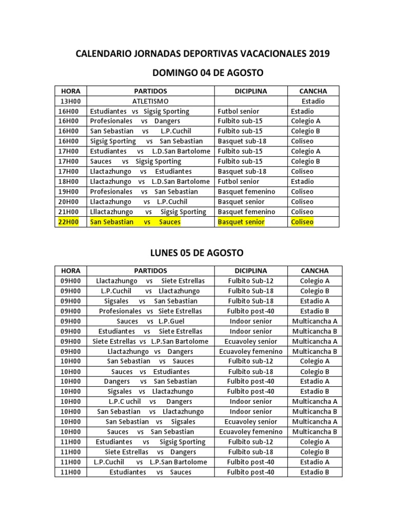 Calendario | PDF | Ejercicio físico | Ocio