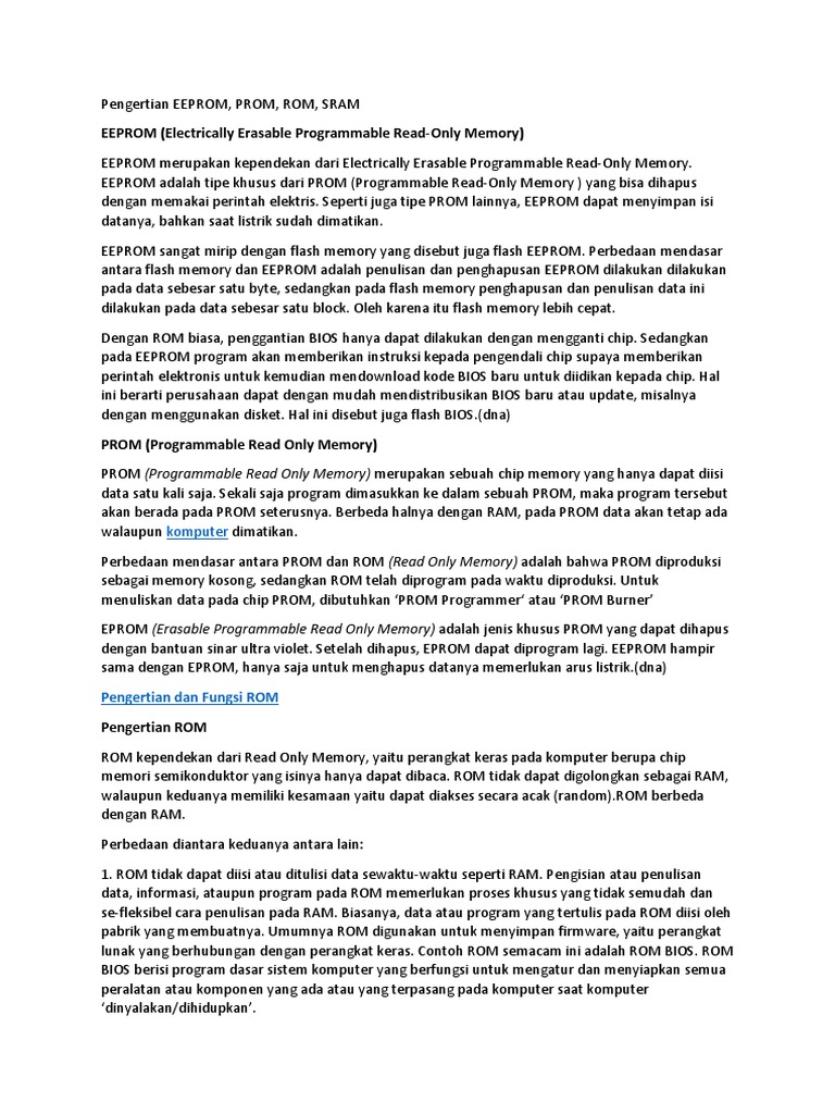 Pengertian EEPROM dan PROM dalam Memori | PDF