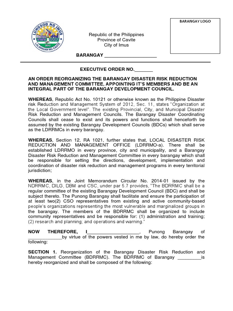 SAMPLE - EO - .Docx Filename UTF-8''SAMPLE EO | PDF | Disaster Risk ...