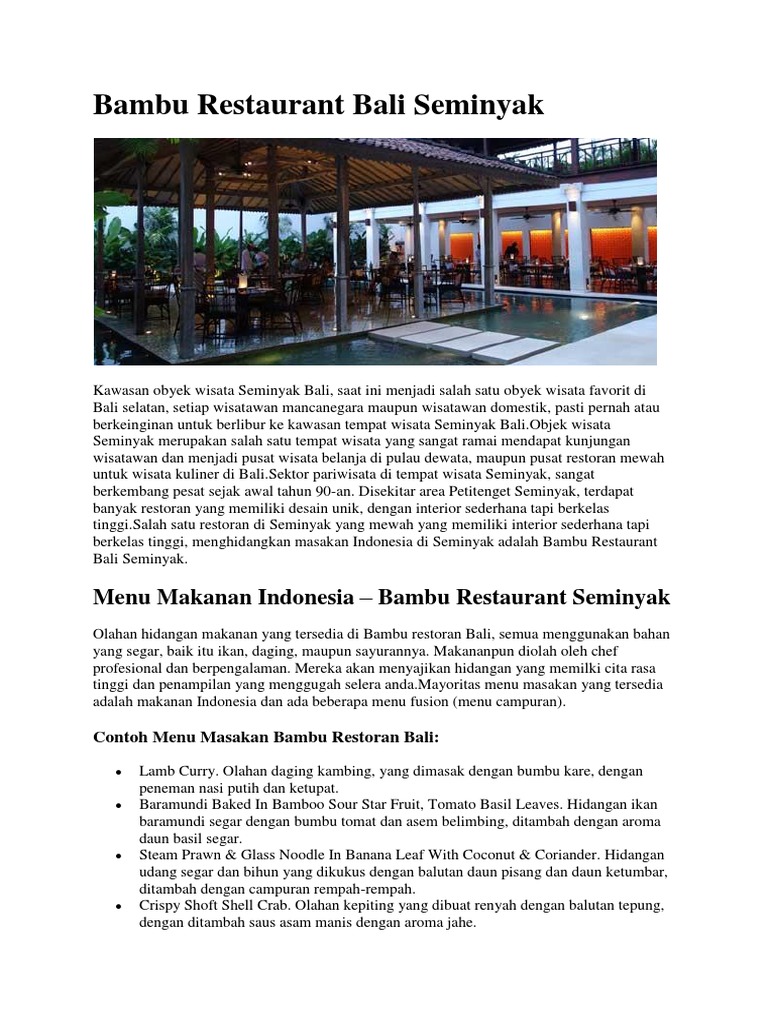 Bambu Restaurant Bali Seminyak | PDF