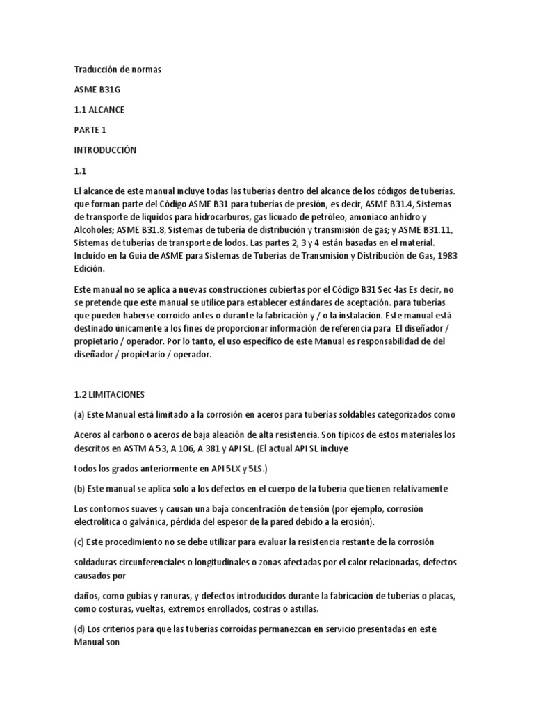 Asme.b31g.1991 Traducida Español | PDF | Corrosión | Tubería ...