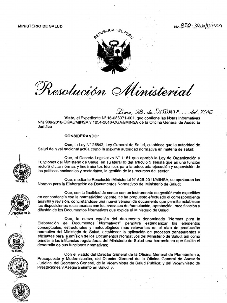 R.M. 850-2016 - MINSA Normas para La Elaboración de Documentos ...