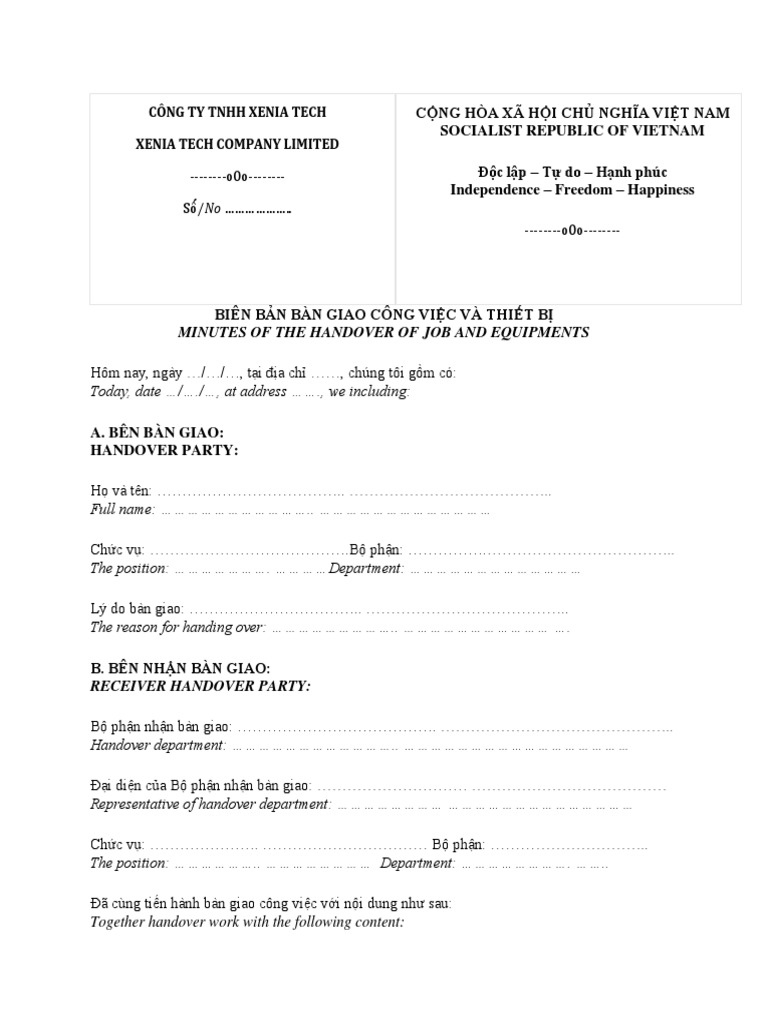 Handover Minute For Job and Equipments | PDF