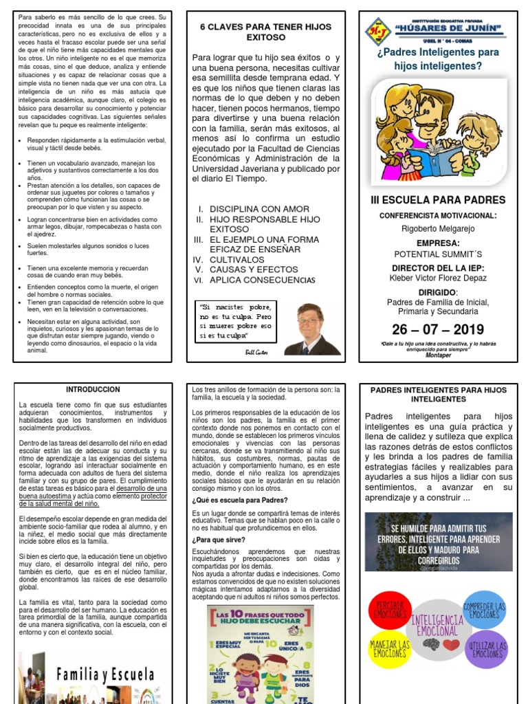 Triptico de Padres Inteliogentes para Hijos Inteligentes | PDF ...