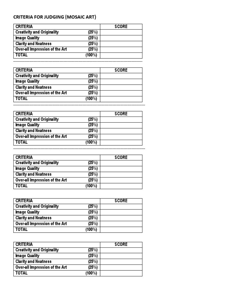 Criteria For Judging (Mosaic Art) | PDF