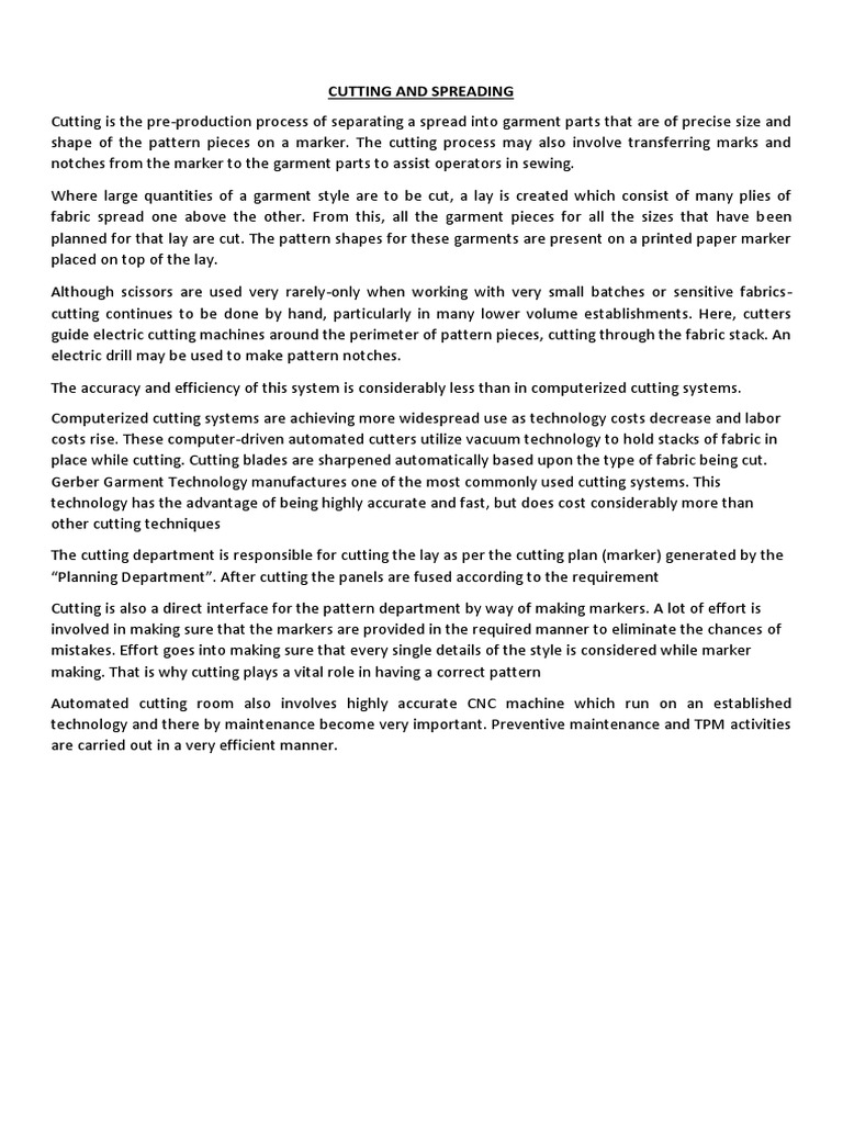 SPREADING, Cutting & Fusing | PDF | Sewing | Textiles