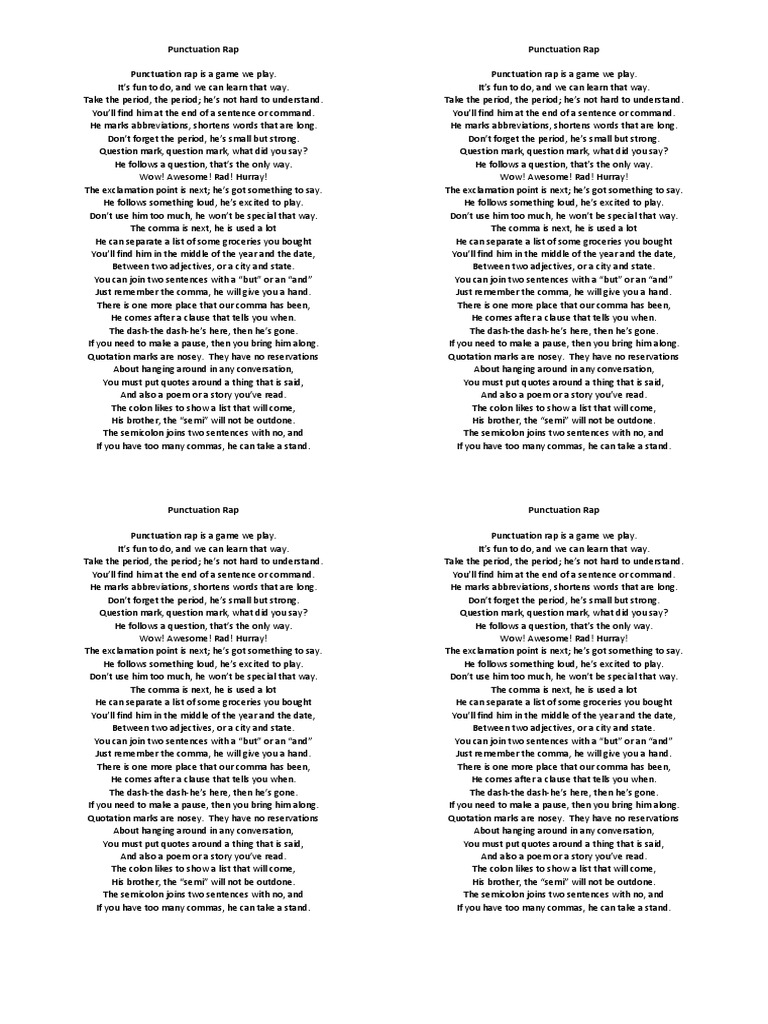 Punctuation Rap | PDF | Comma | Punctuation