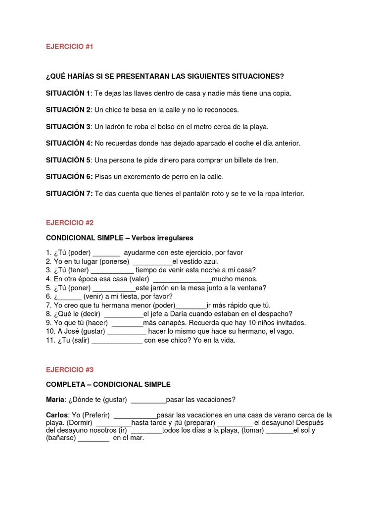 Ejercicios de Condicional Simple en Español | PDF