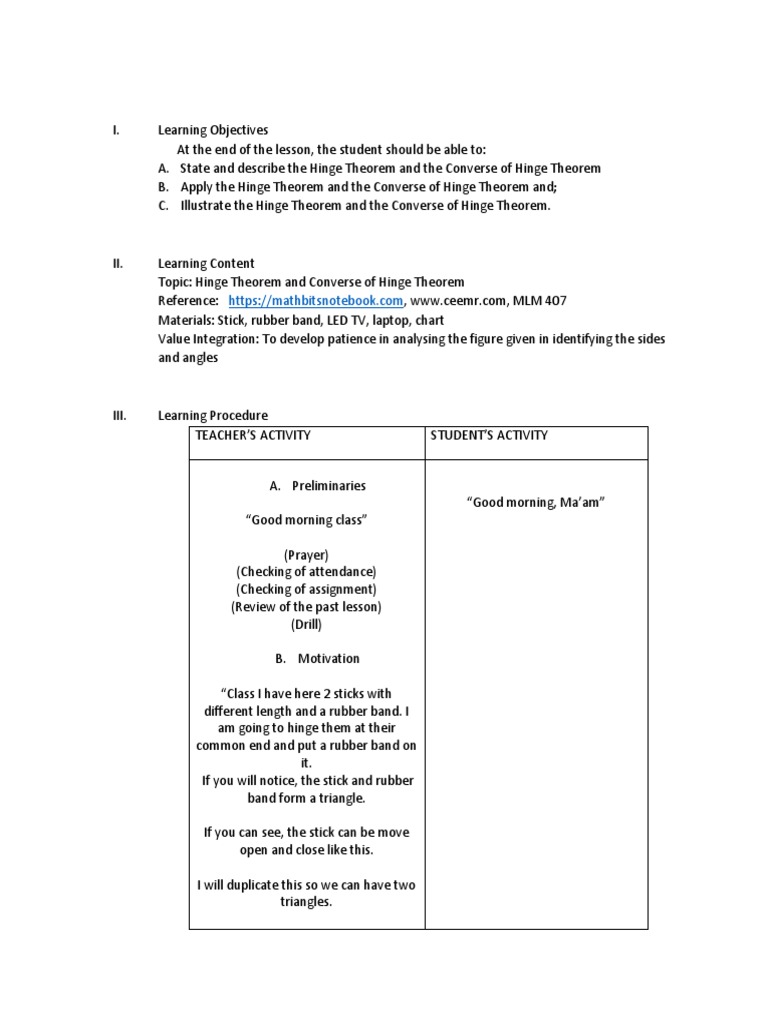 Hinge Theorem | PDF | Triangle | Geometry
