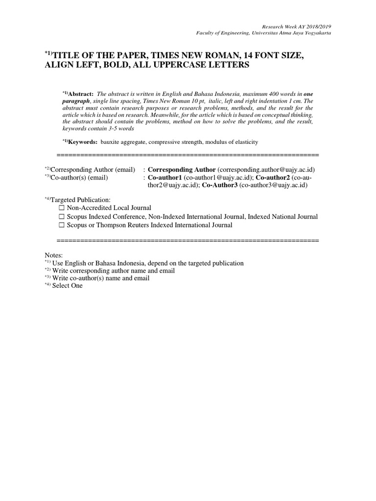 Title of The Paper, Times New Roman, 14 Font Size, Align Left, Bold ...