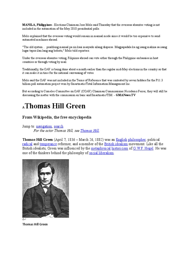 Thomas Hill Green: From Wikipedia, The Free Encyclopedia | PDF ...