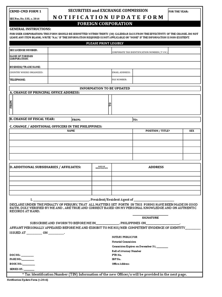 Foreign Corporation Notification Update Form | PDF | Government ...