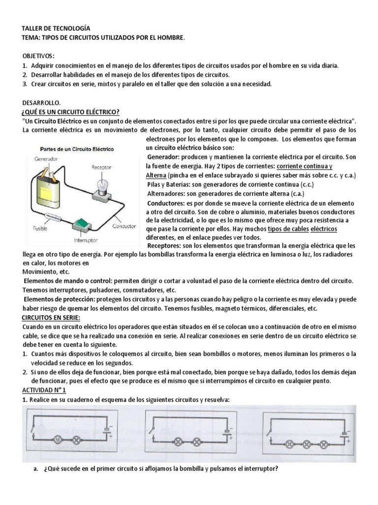 Taller Circuito Electrico | PDF | Corriente eléctrica | Generador eléctrico