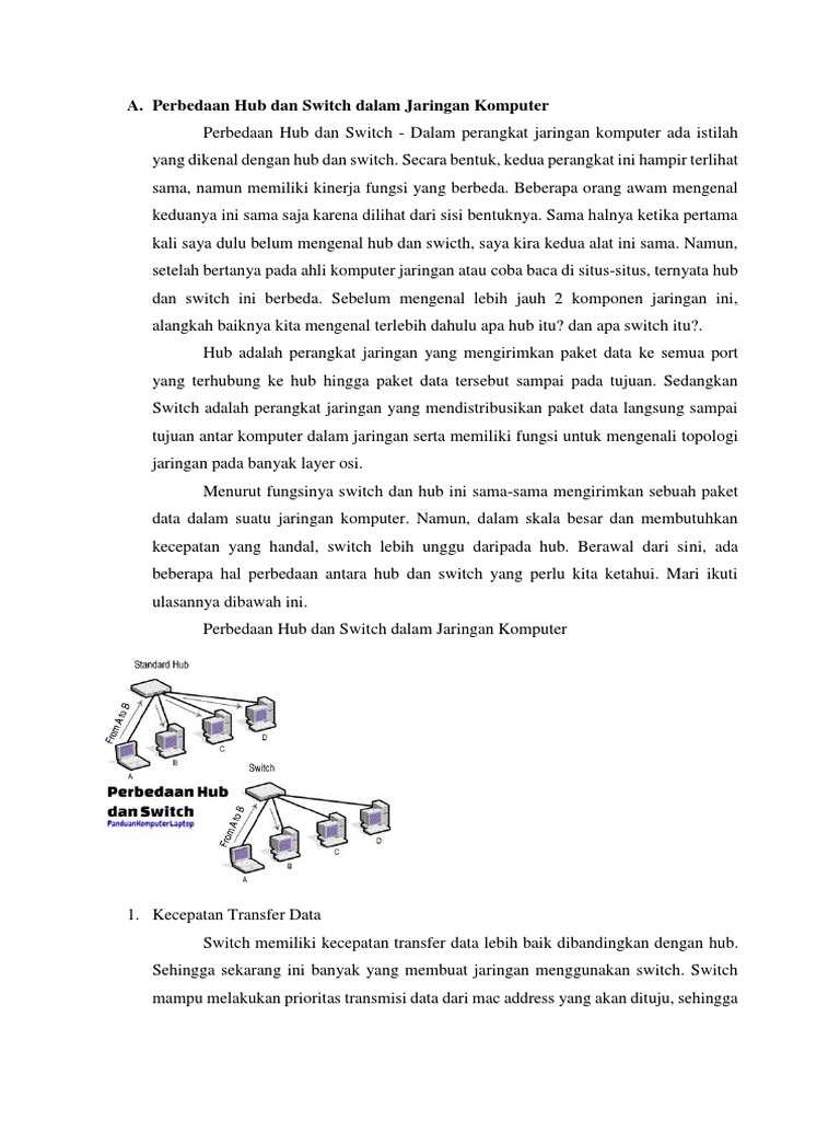 Perbedaan Hub Dan Switch Dalam Jaringan Komputer | PDF Perbedaan Hub Dan Switch Dalam Jaringan Komputer | PDF