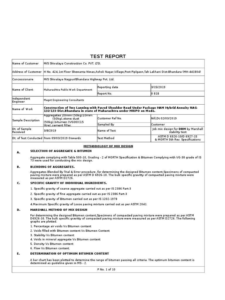 Dbm mix design | Asphalt | Density