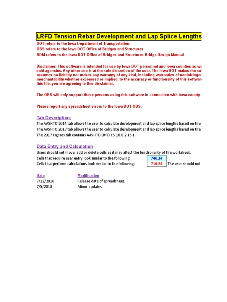 Rebar Tension Development and Splice Lengths LRFD 8th Edition | PDF ...