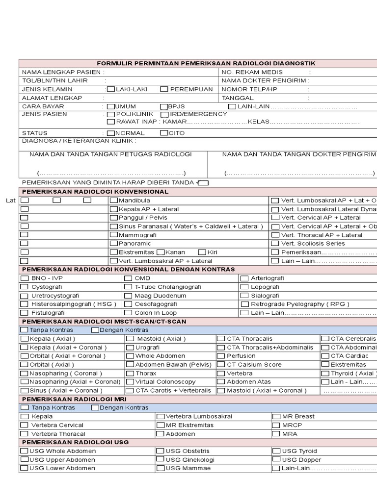 Formulir Permintaan Pemeriksaan Radiologi Diagnostik | PDF