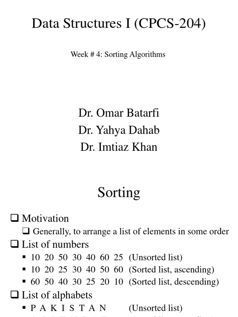 Data Structures I (CPCS-204) : Dr. Omar Batarfi Dr. Yahya Dahab Dr. Imtiaz Khan | PDF ...