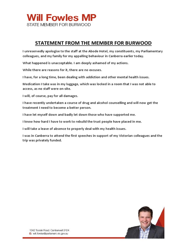 Statement From The Member For Burwood | PDF