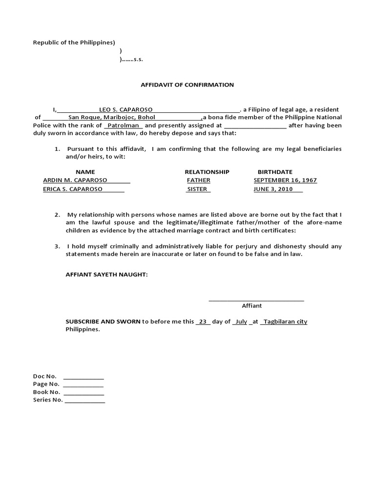 Affidavit of Confirmation | PDF | Affidavit | Document