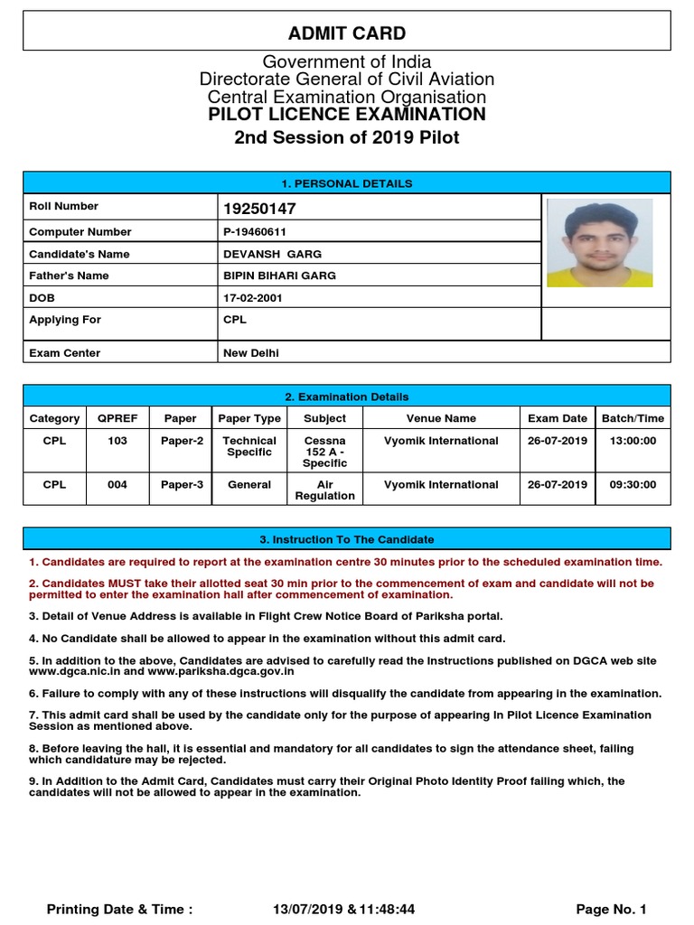 Admit Card PDF | PDF | Aviation