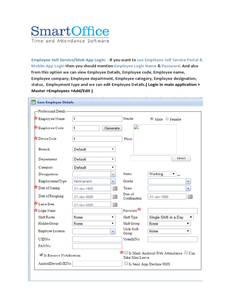 ESSL Employee Self Service Login Guide | PDF