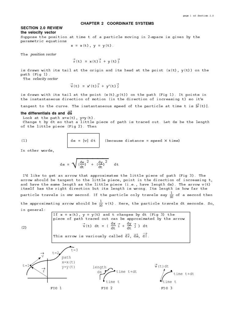 Position Vector: Chapter 2 Coordinate Systems Section 2.0 Review The ...