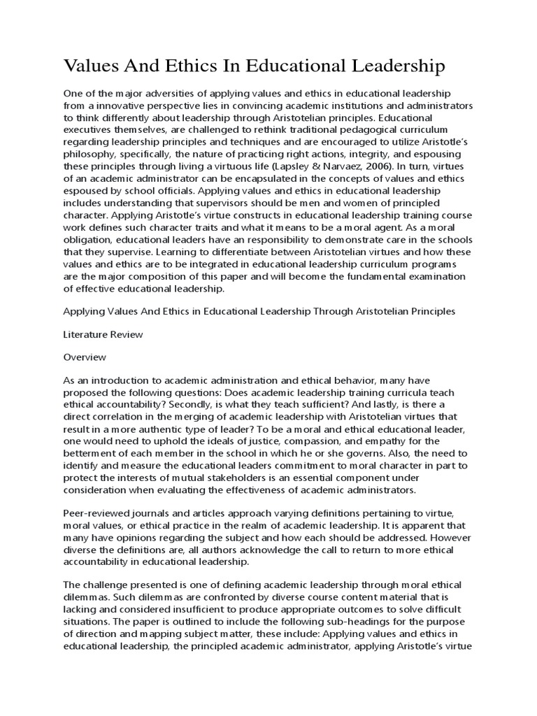 Ethics and Values in Educational Leadership | PDF | Leadership | Morality