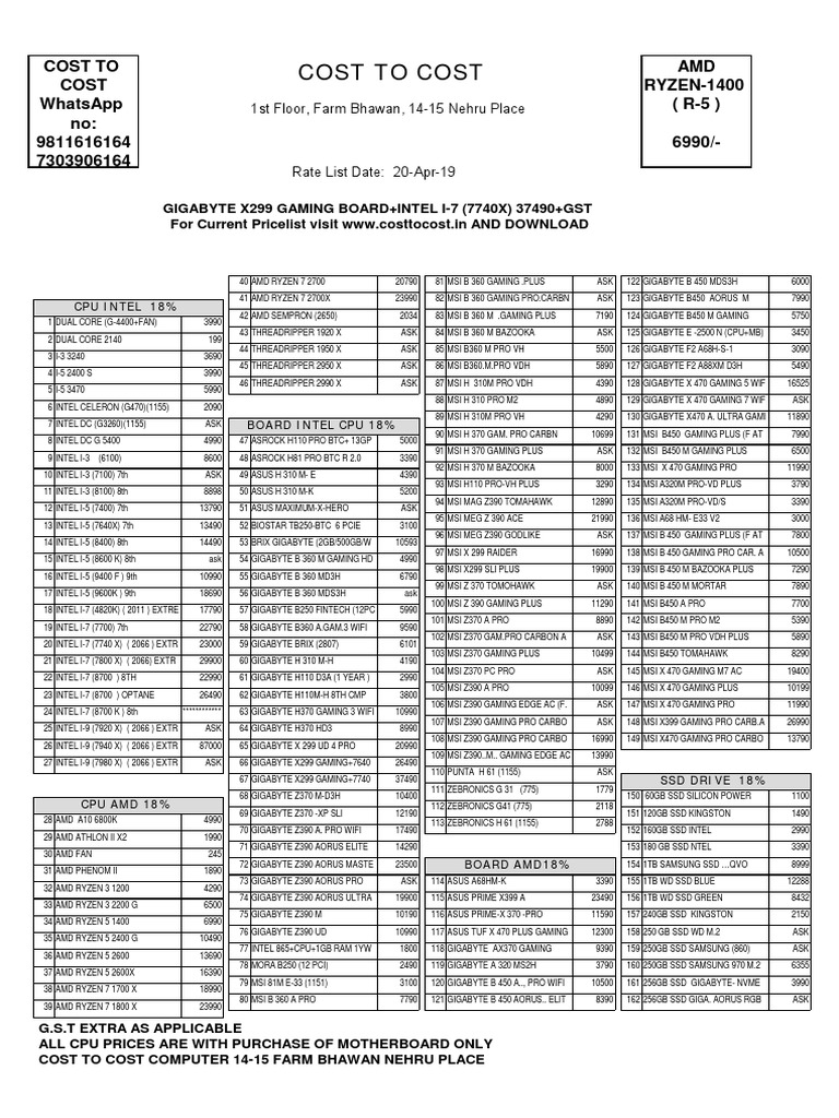 Cost To Cost Price List PDF | PDF | Advanced Micro Devices | Solid ...