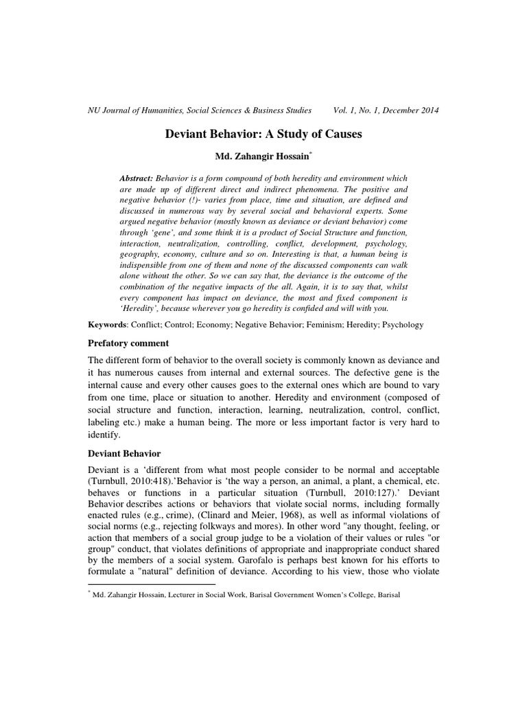 Causes of Deviant Behavior Explained | PDF | Deviance (Sociology ...