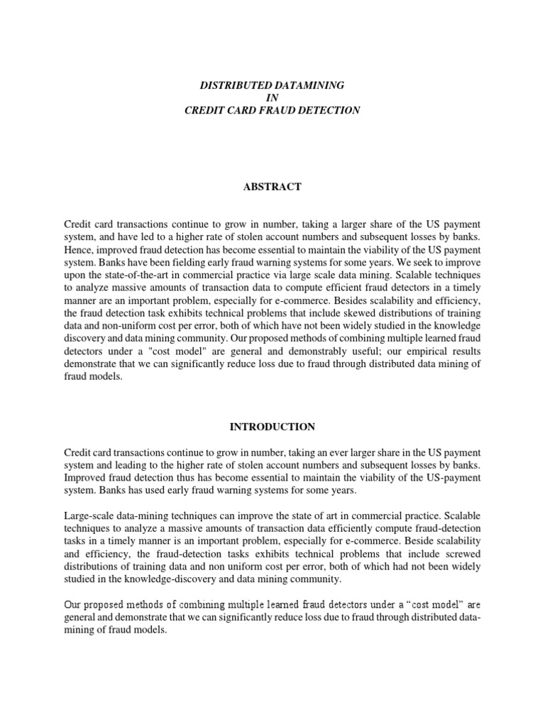Distributed Datamining IN Credit Card Fraud Detection | PDF | Parallel Computing | Credit Card