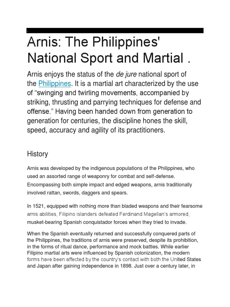 Arnis: The Philippines' National Sport and Martial | PDF | Combat ...