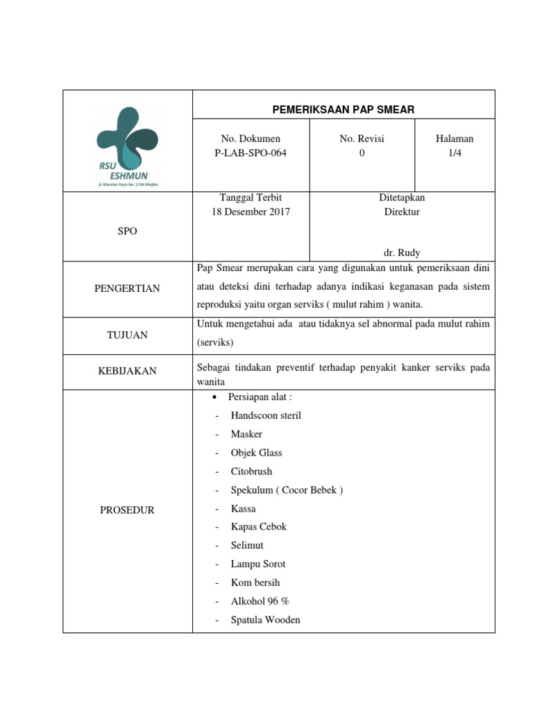 Sop Pemeriksaan Pap Smear | PDF