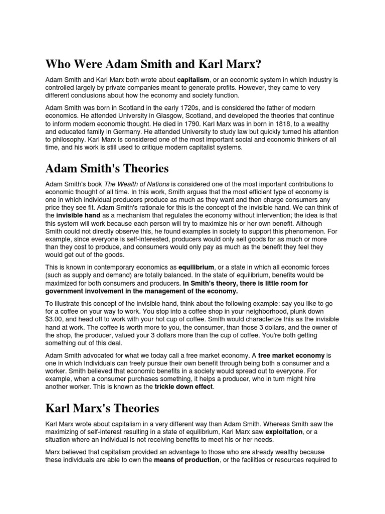 Who Were Adam Smith and Karl Marx | PDF | Economics | Capitalism