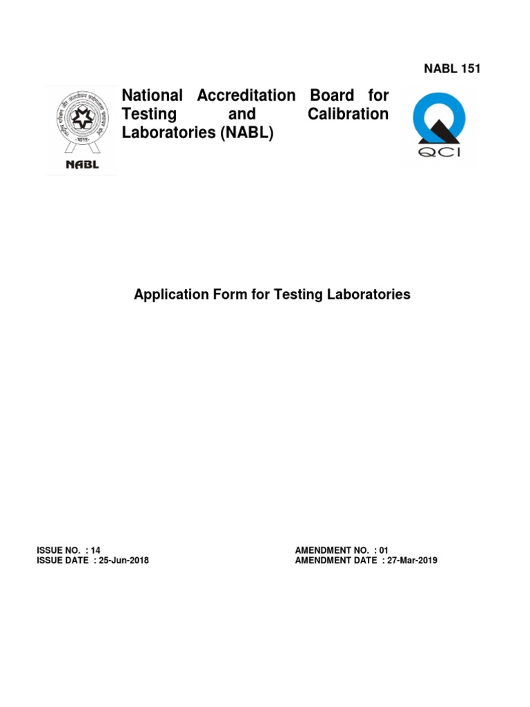 NABL 151 Application Form for Testing Labs | PDF | Calibration | Business
