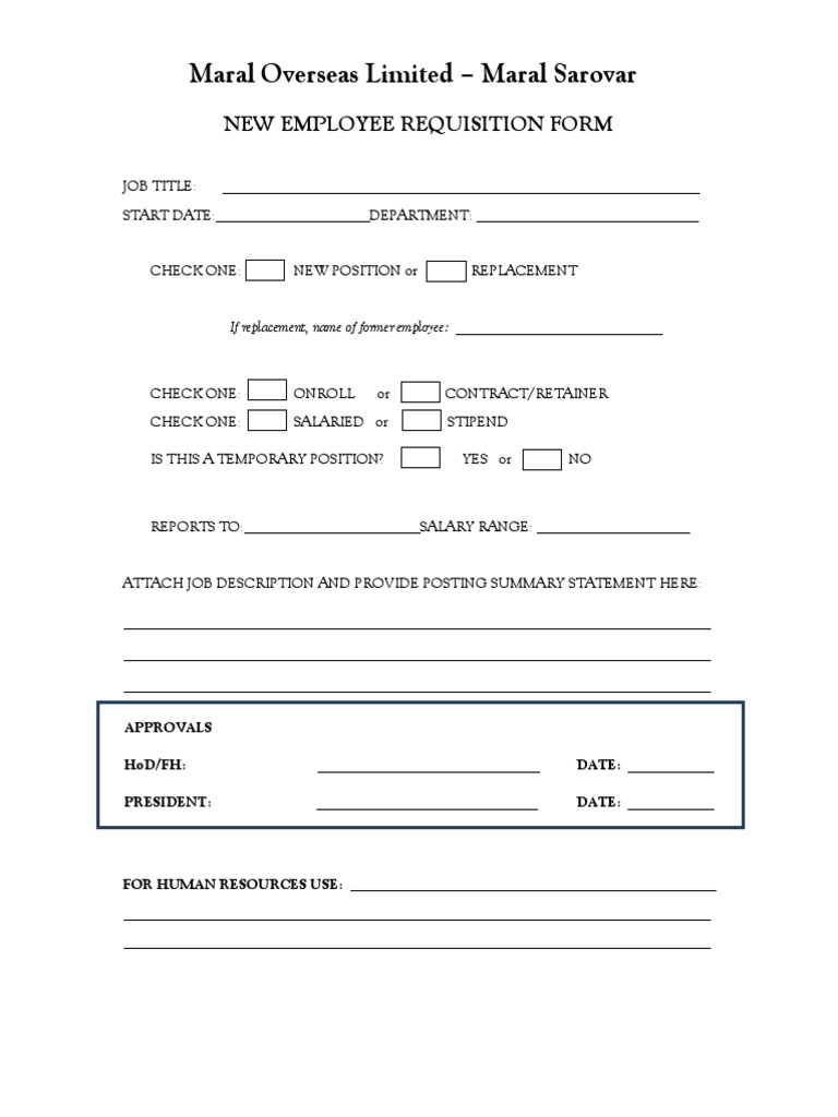 New Employee Requisition Form