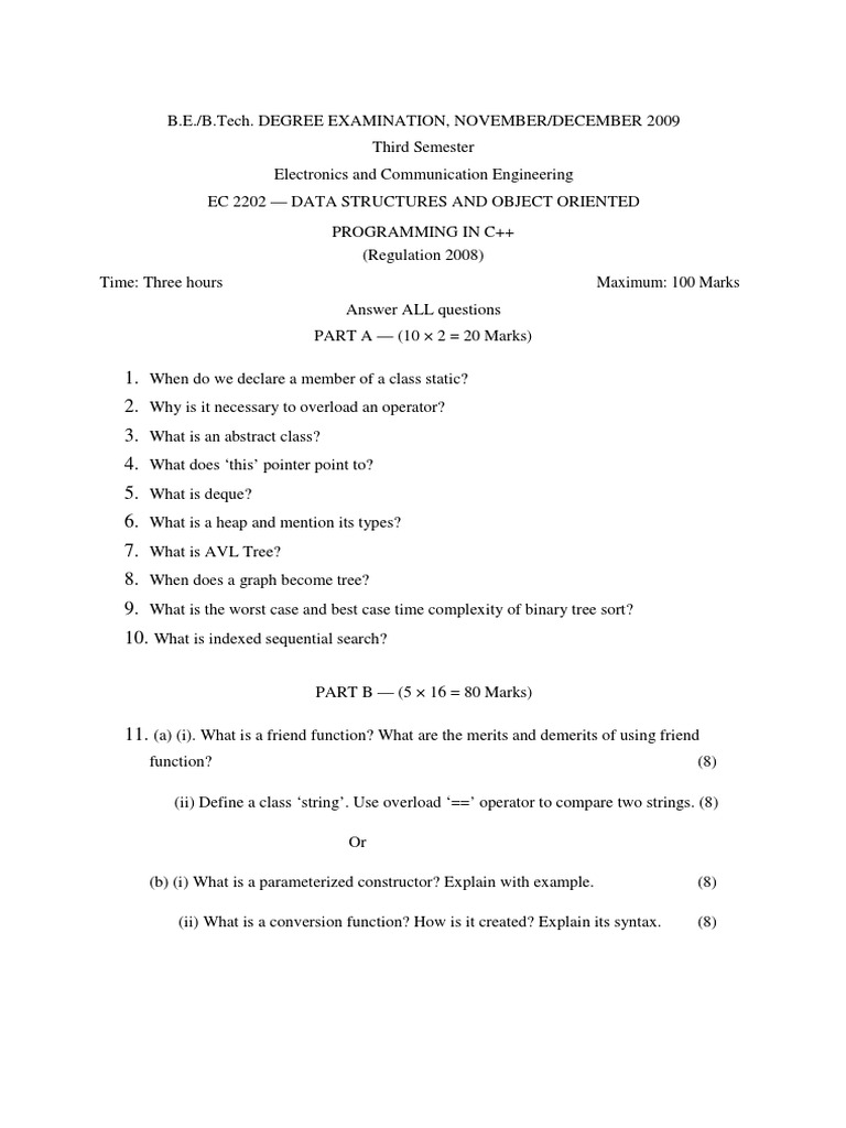 EC2202 DSOOP Anna Question Papers | PDF | C++ | Class (Computer Programming)
