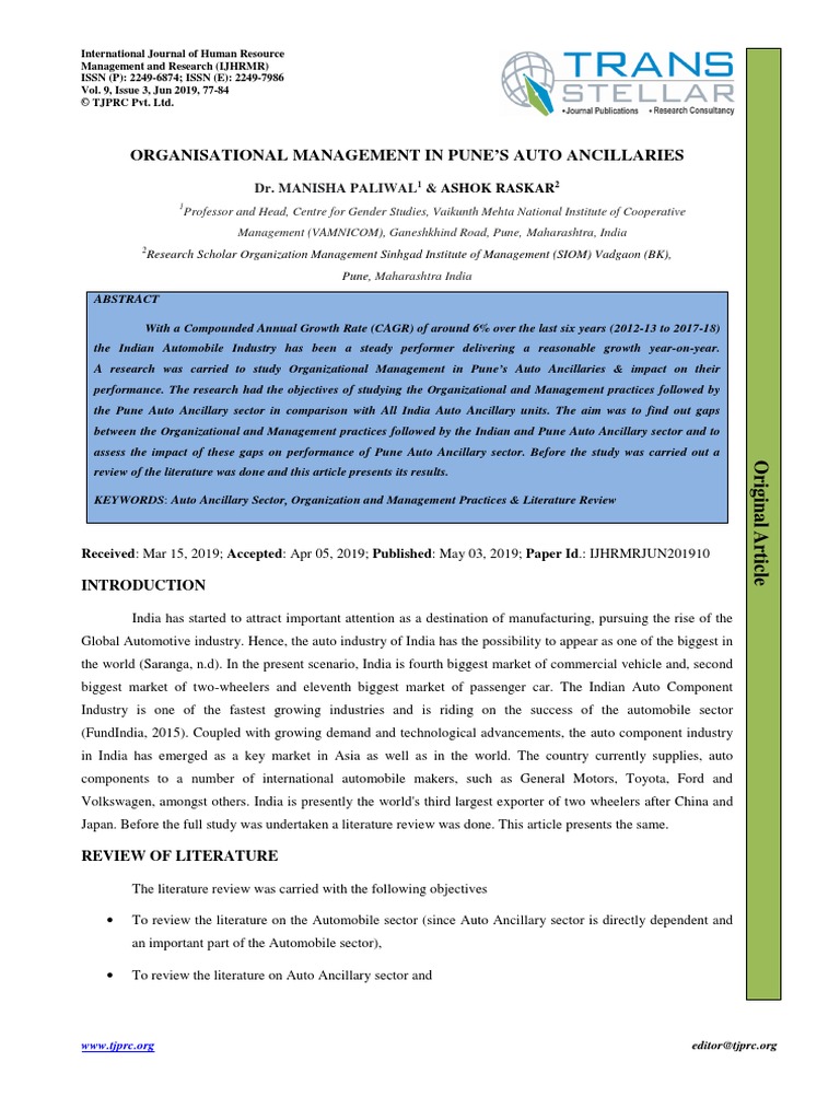 Organisational Management in Pune'S Auto Ancillaries: Ashok Raskar ...