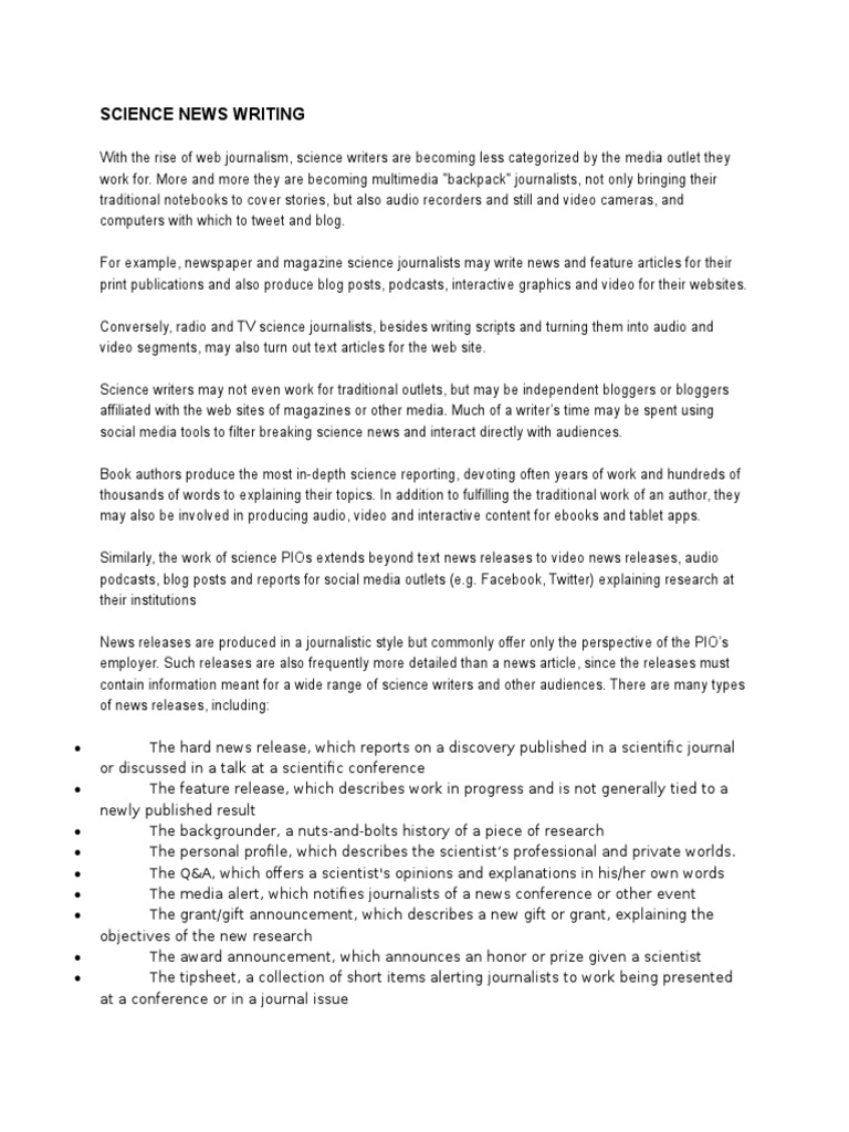 Science News Writing | PDF | Blog | Journalism