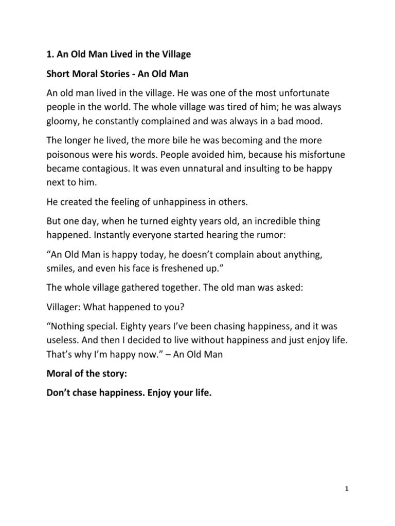 1. An Old Man Lived in the Village Short Moral Stories - An Old Man ...
